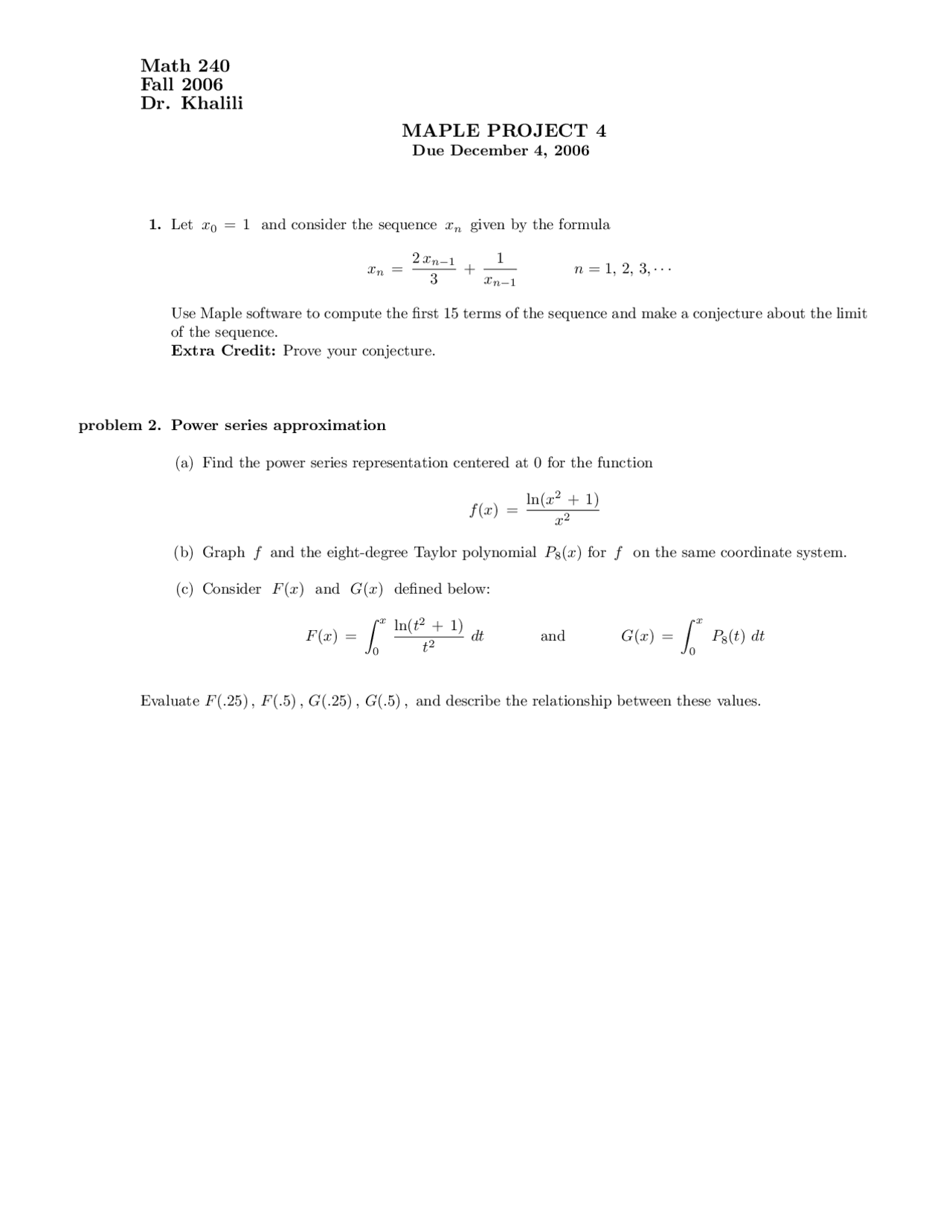 Maple Project Ii Intermediate Calculus Math 240 Docsity