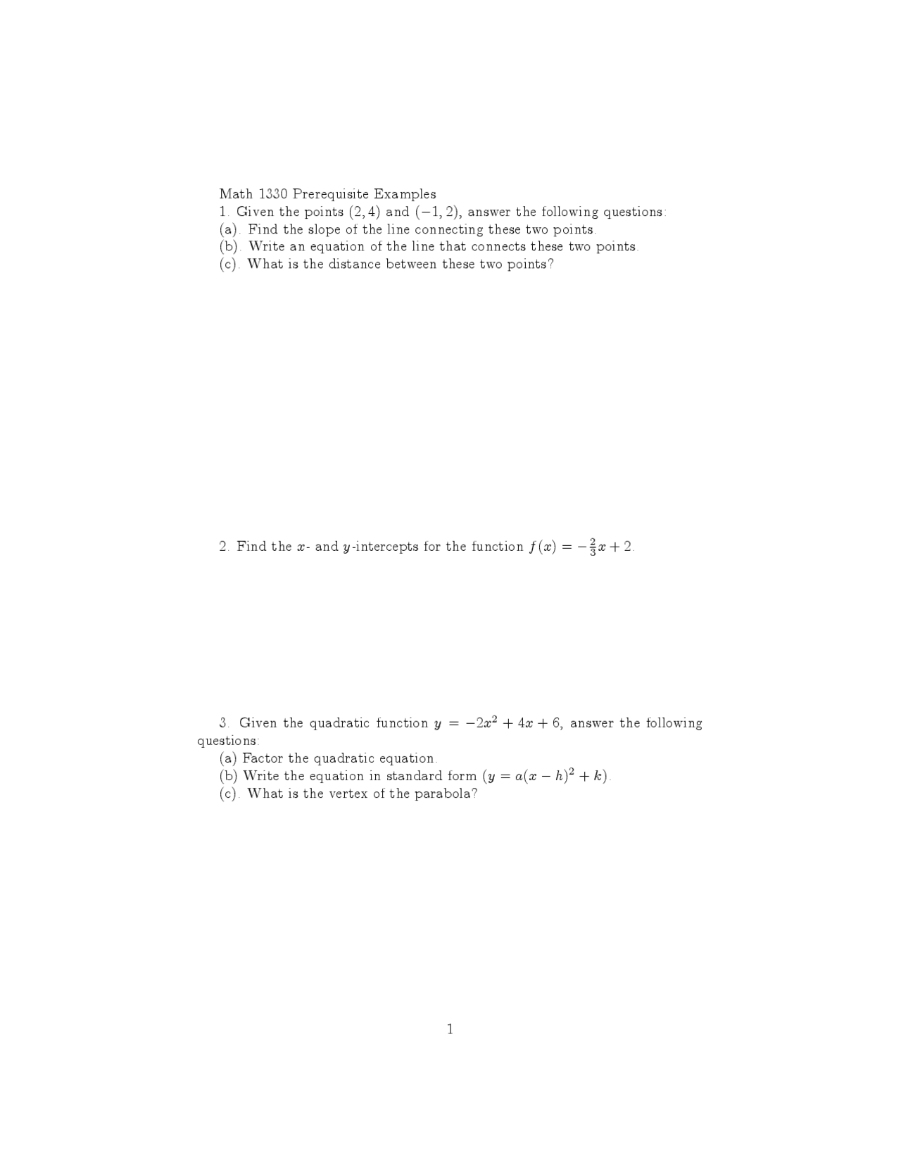 Practice Examples For Exam Precalculus Math 1330 Docsity