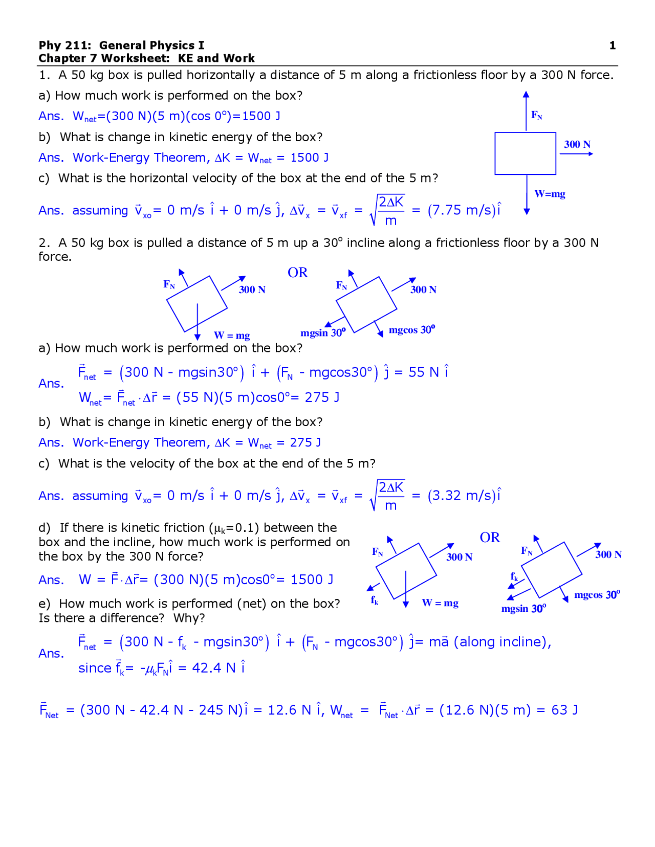 Solution Of Worksheet General Physics I Phy 211 Docsity
