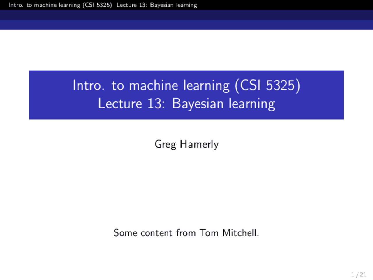 Lecture Slides on Bayesian Learning - Introduction to Machine Learning ...