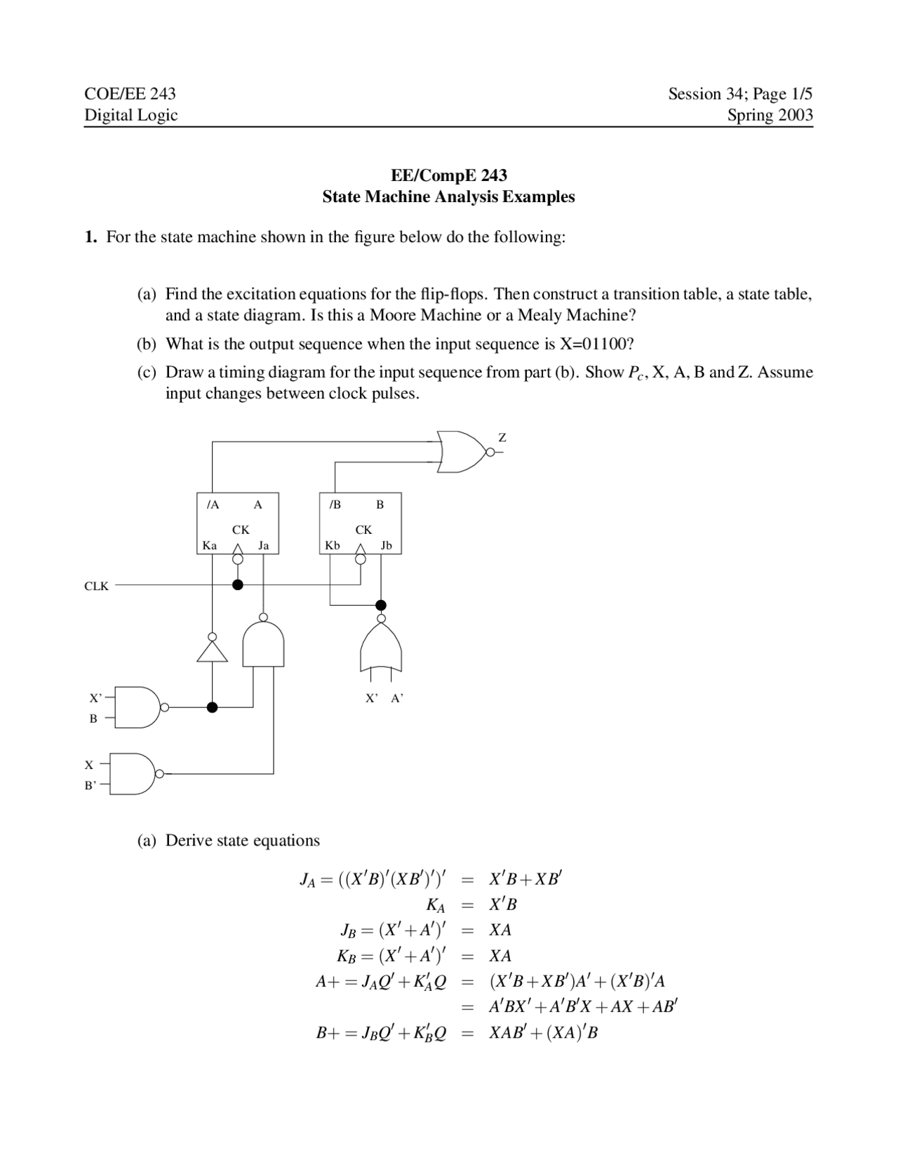 State Machines Analysis Examples Digital Logic Ece 240 Docsity