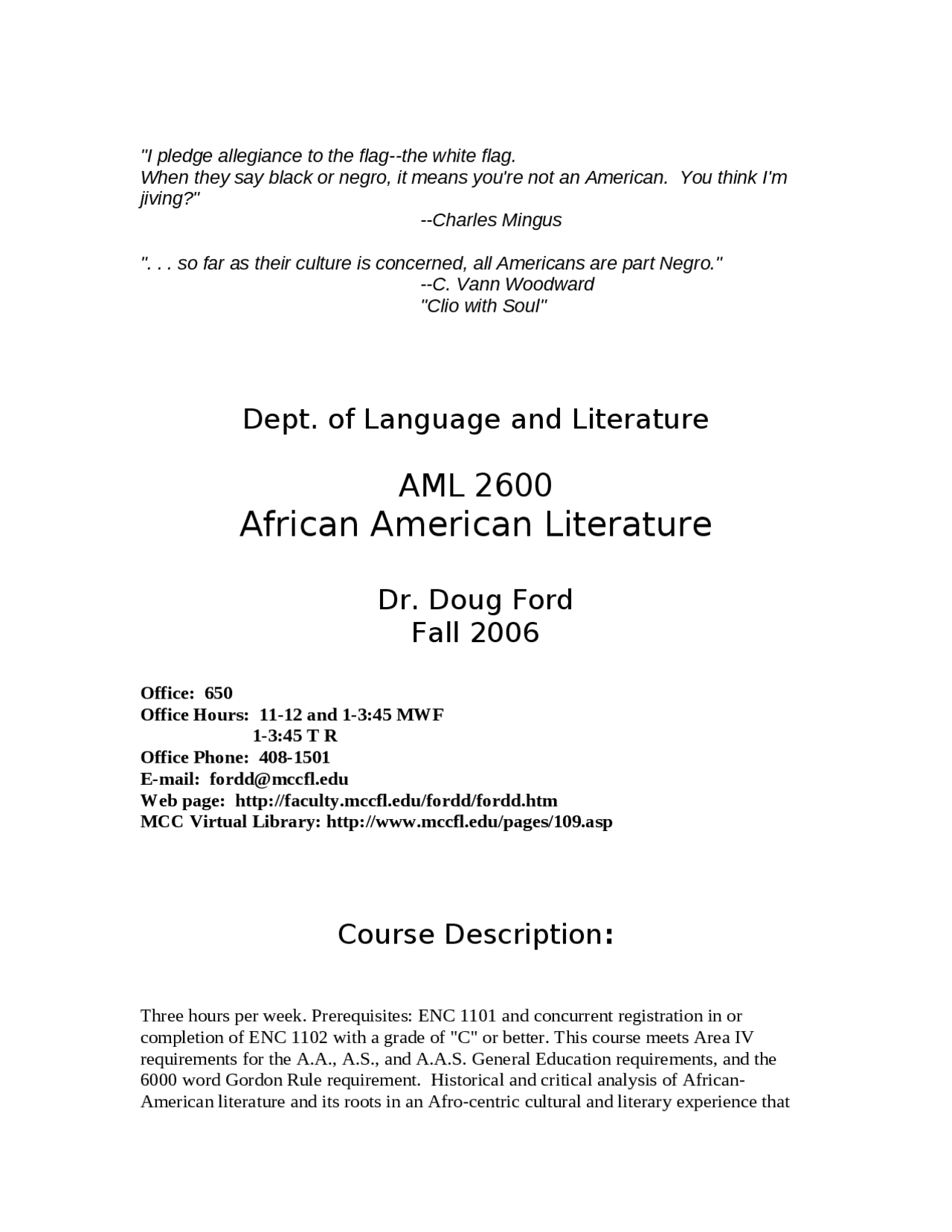 African American Literature - Study Material | AML 2600 - Docsity