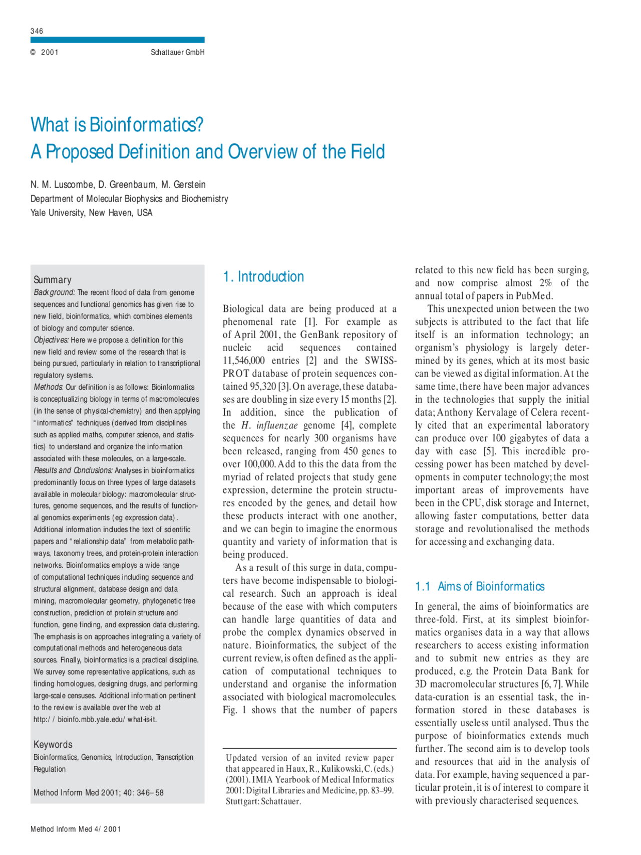 What Is Bioinformatics Lecture Notes Cs 5263 Docsity