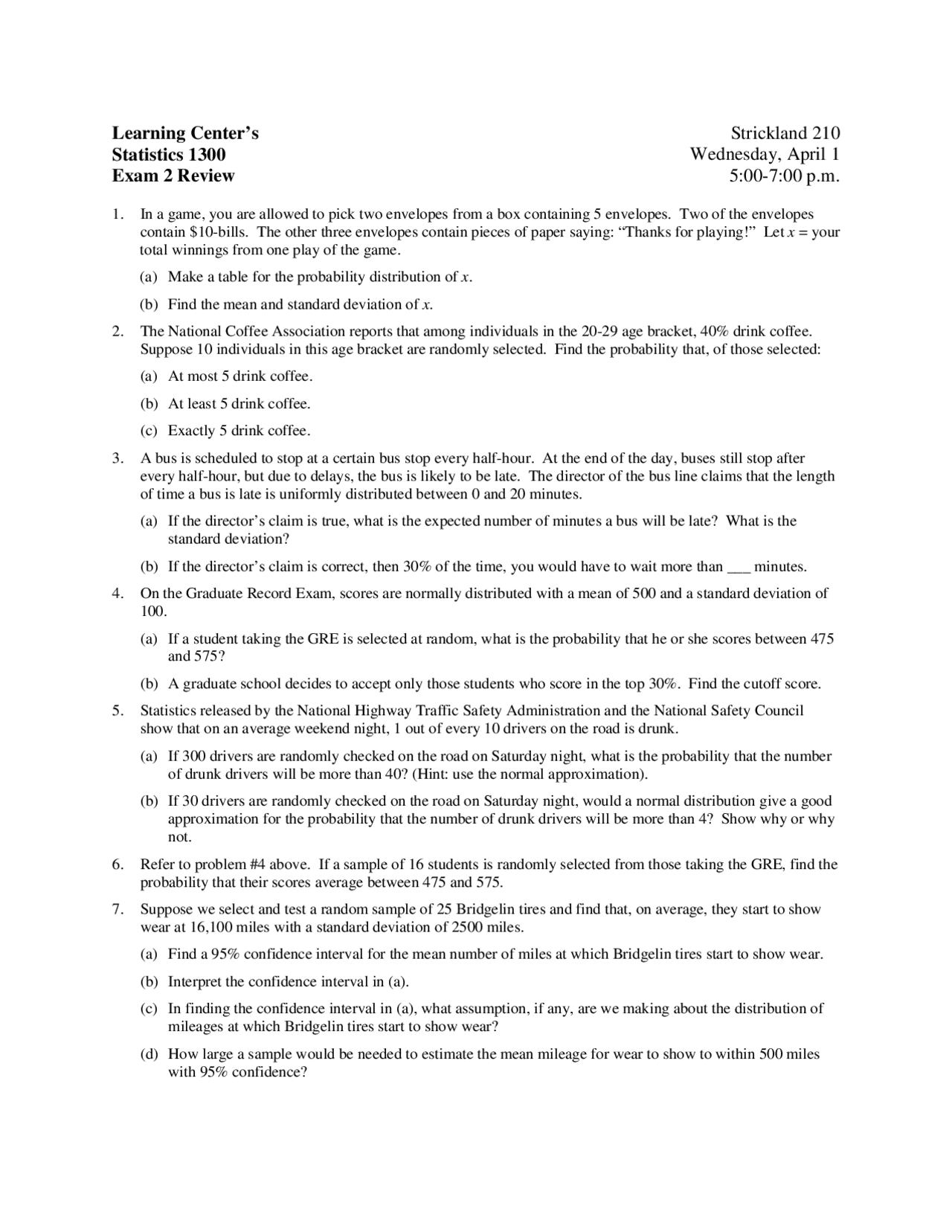 16 Problems On Elementary Statistics Examination 2 Stat 1300 Docsity