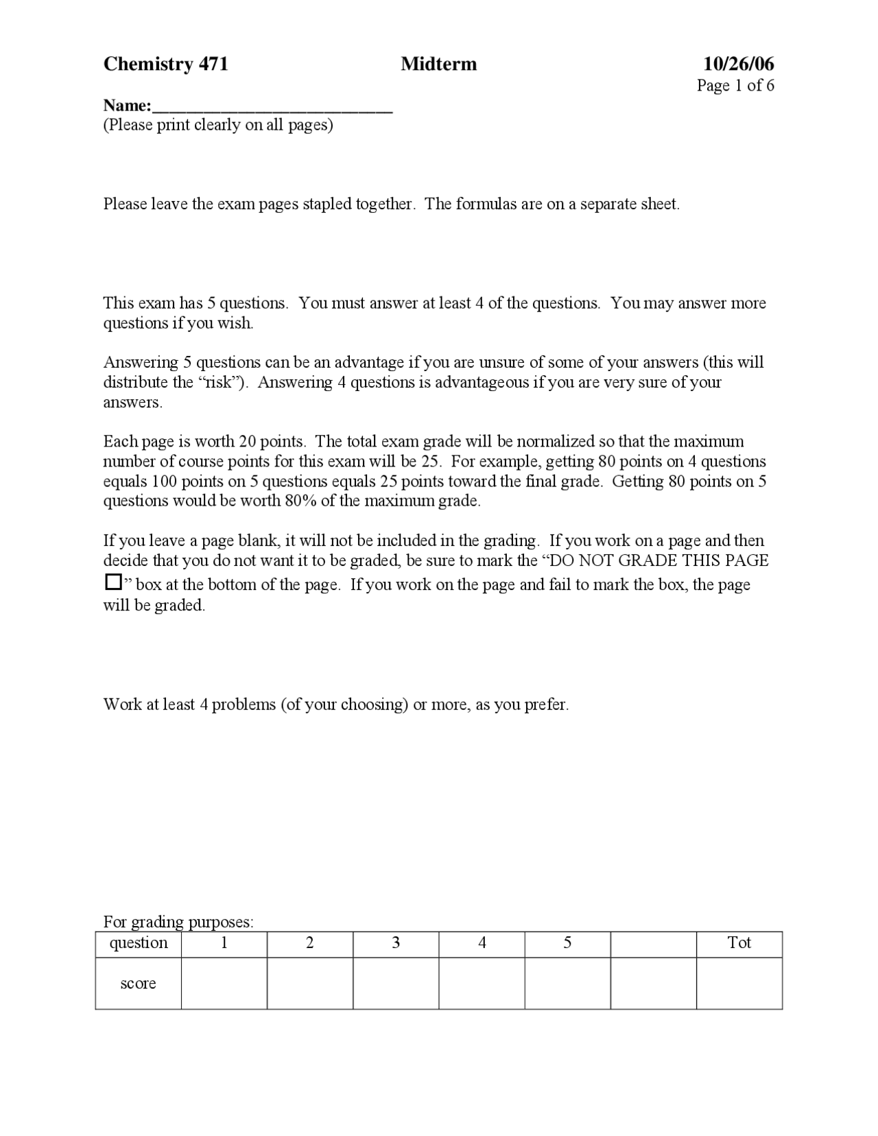 Practice Midterm Exam Elementary Physical Chemistry Chem 471 Docsity