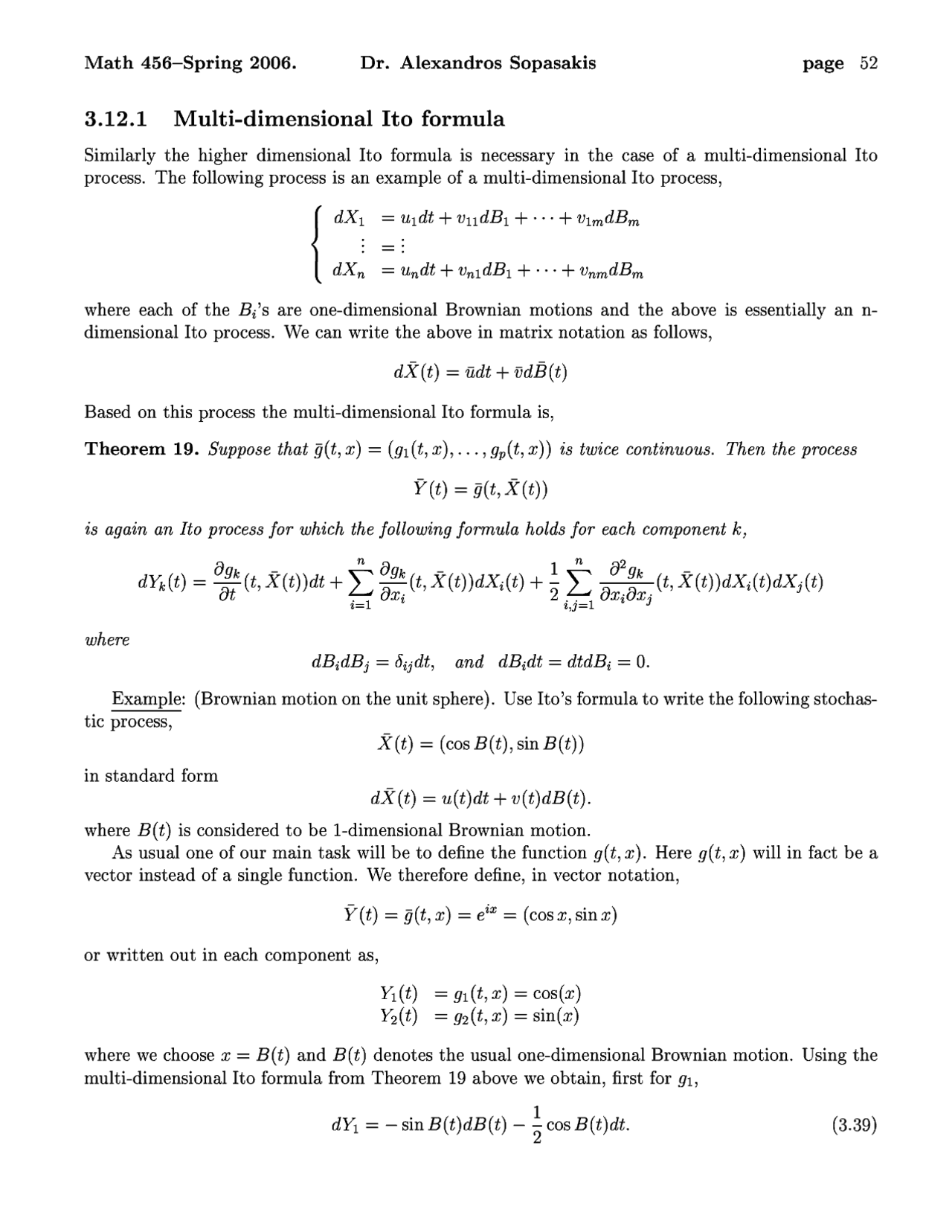 Multi-Dimensional Ito Formula - Mathematical Modelling | MATH 456 ...