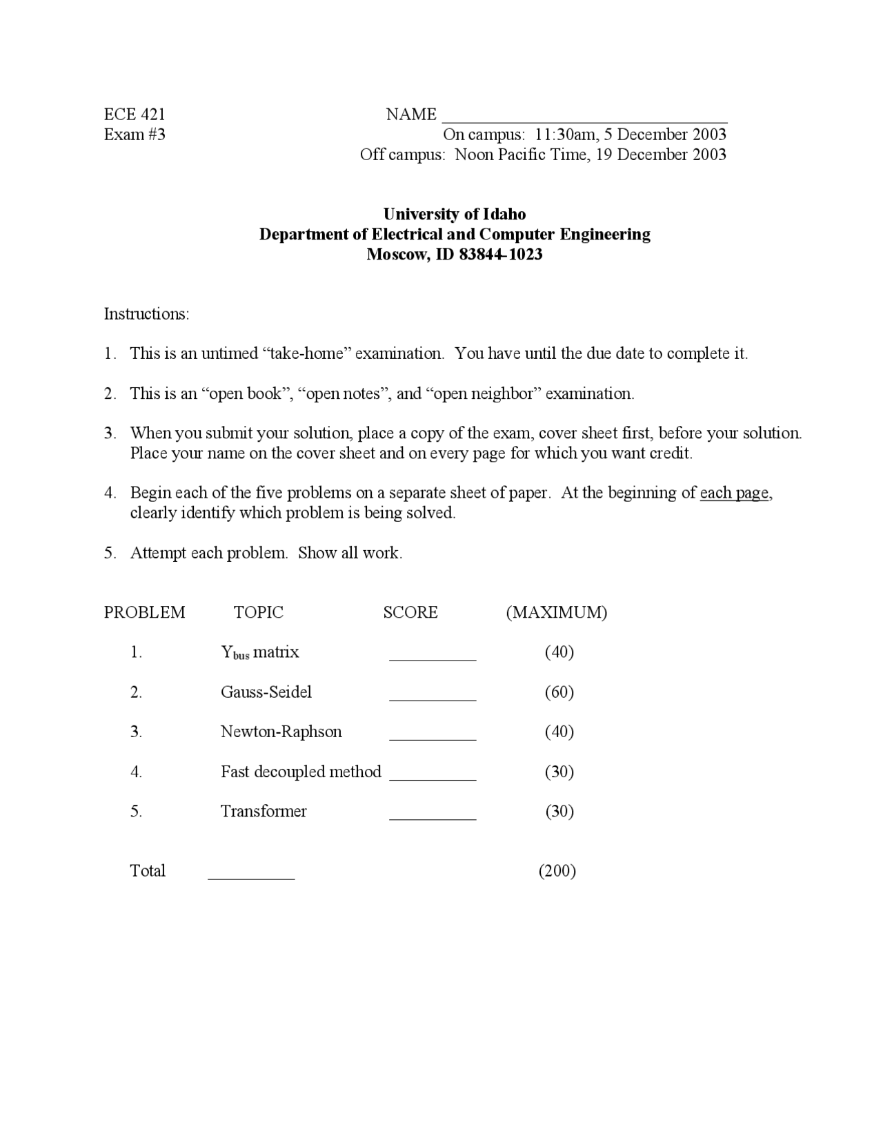 5 Solved Problems Exam - Introduction to Power Systems | ECE 421 - Docsity