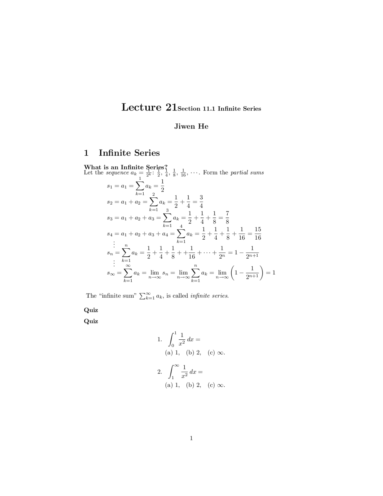 Lecture Notes On Infinite Series Calculus Ii Math 1432 Docsity