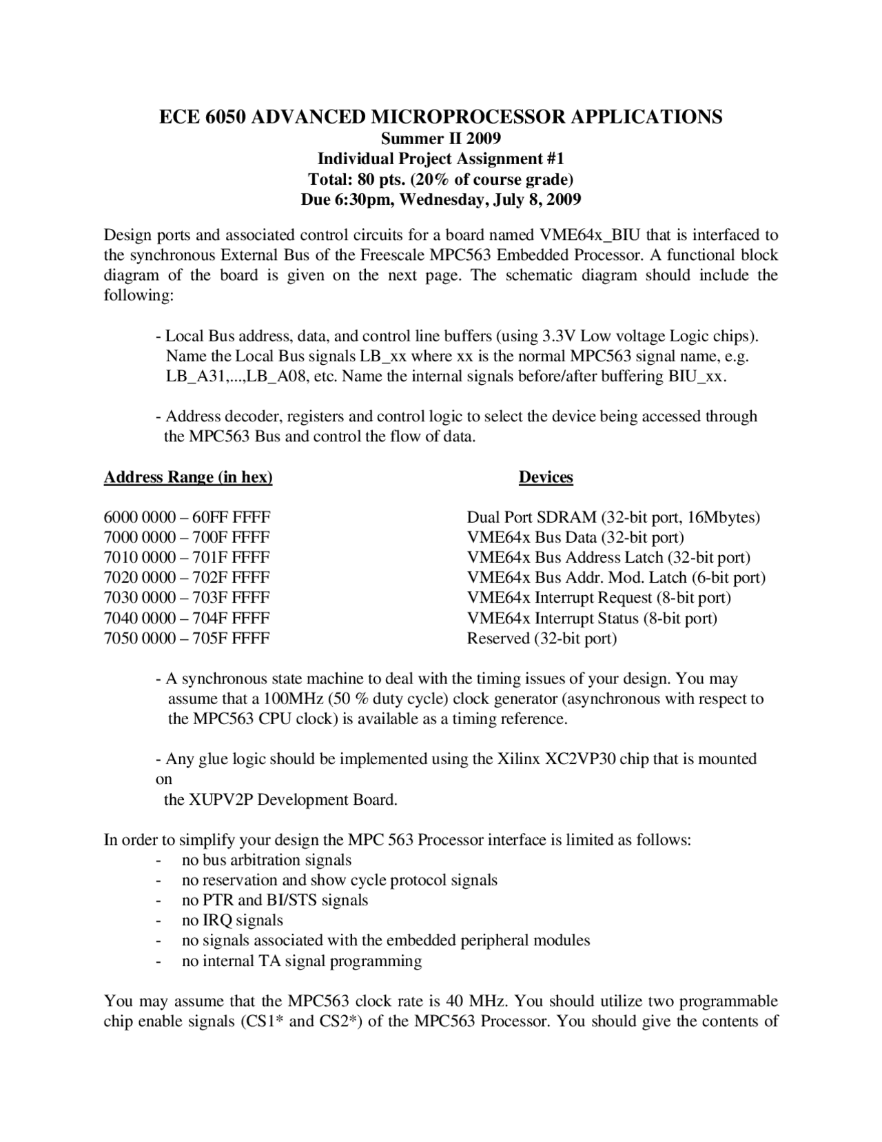 Project Assignment 1 For Advanced Microprocessor Application Ece 6050 Docsity