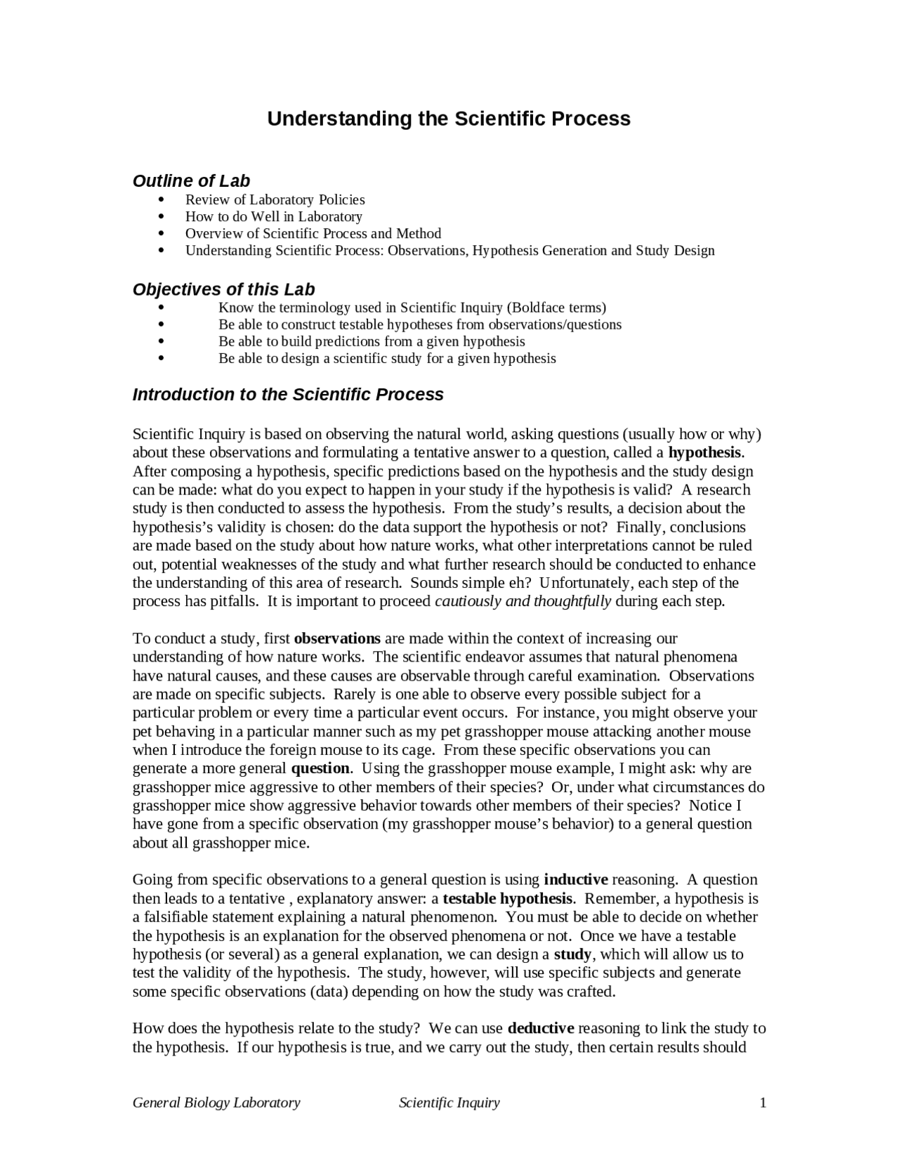 Understanding the Scientific Process in General Biology I | BI 101 ...
