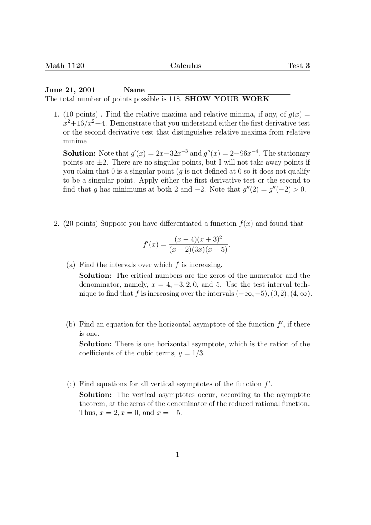 9 Solved Problems On Calculus Examination 3 Math 1120 Docsity