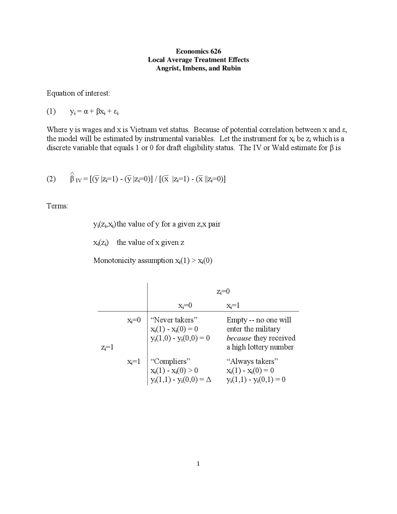 Local Average Treatment Effects Angrist, Imbens, and Rubin | ECOE 60303 ...