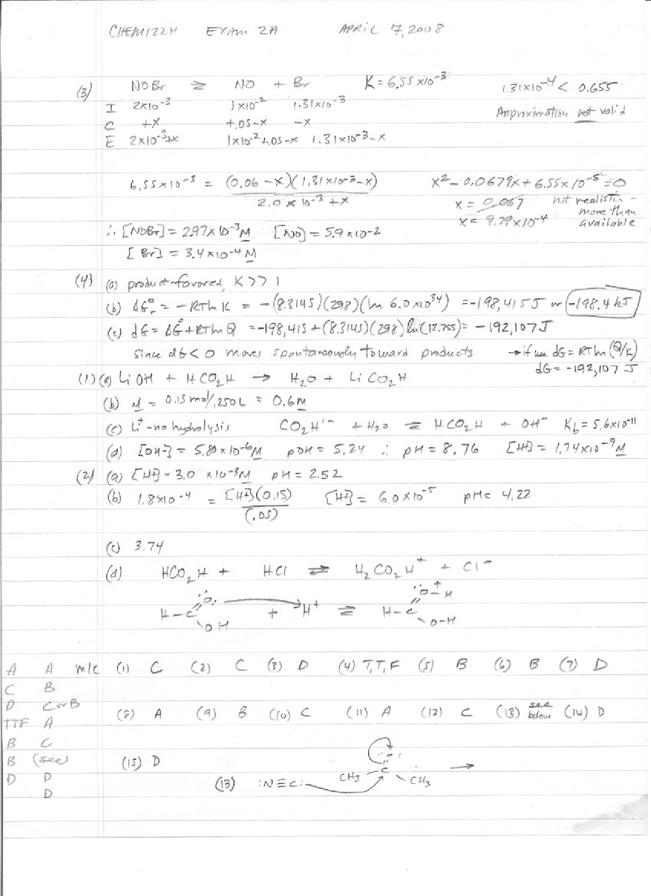 Exam 2 With Solutions Honors Colloquium Chem 122 Docsity