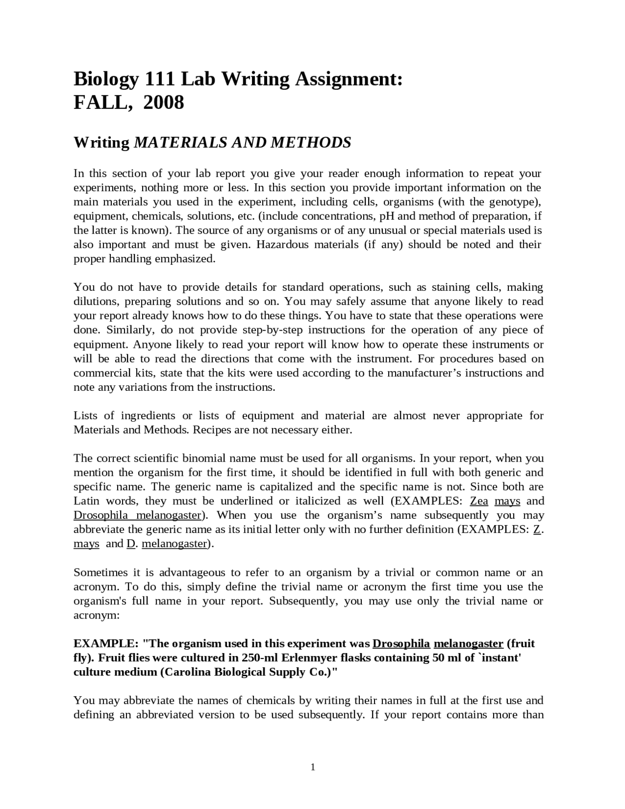 Lab Writing Assignment - Biology III - Fall 2008 | BIOL 111 ...