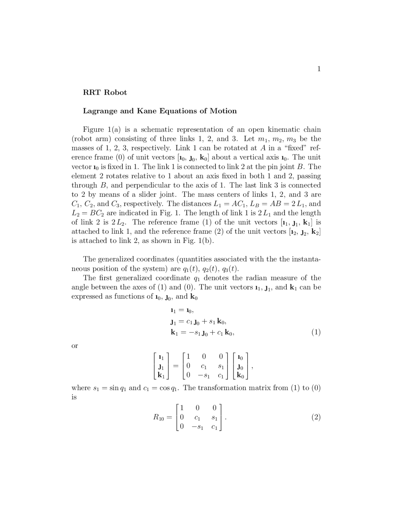 RR Robot Lagrange and Kane Equations of Motion | MECH 6710 - Docsity