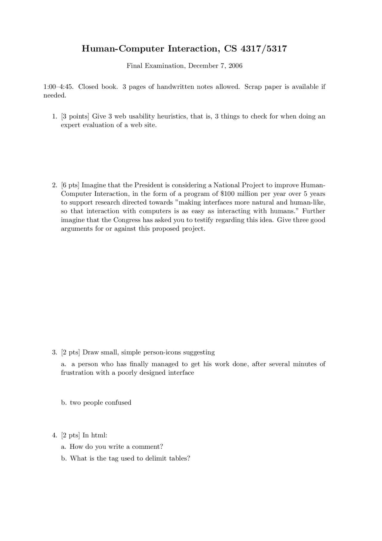 Human Computer Interaction Final Examination Cs 4317 Docsity