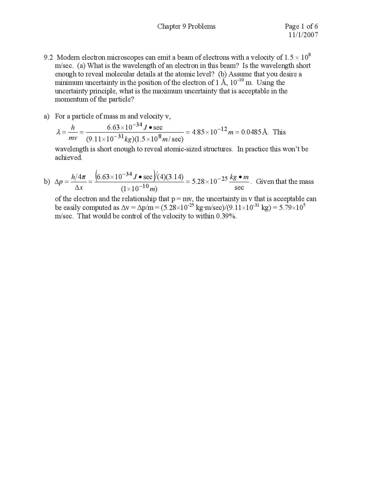 Practice Problems On Elementary Physical Chemistry Assignment 9