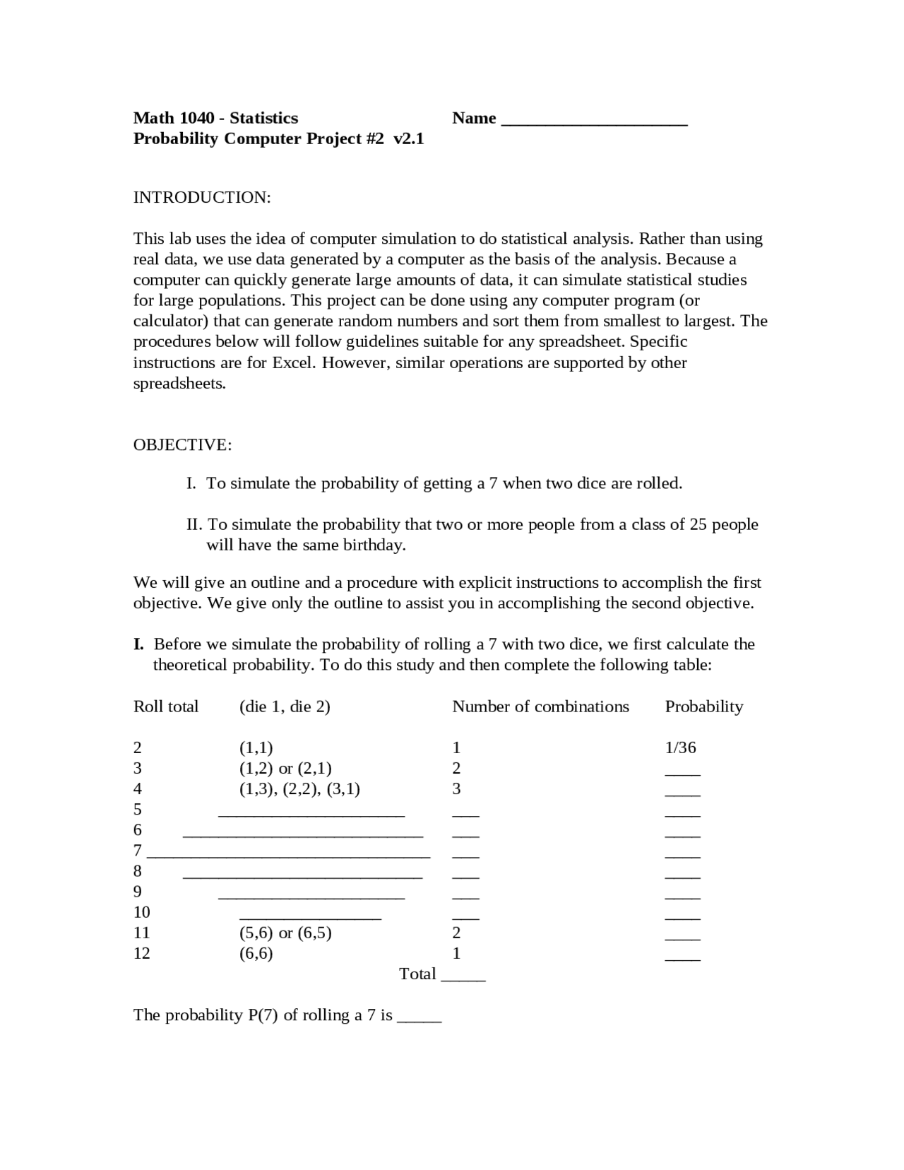Project On Introduction To Statistics Math 1040 Docsity
