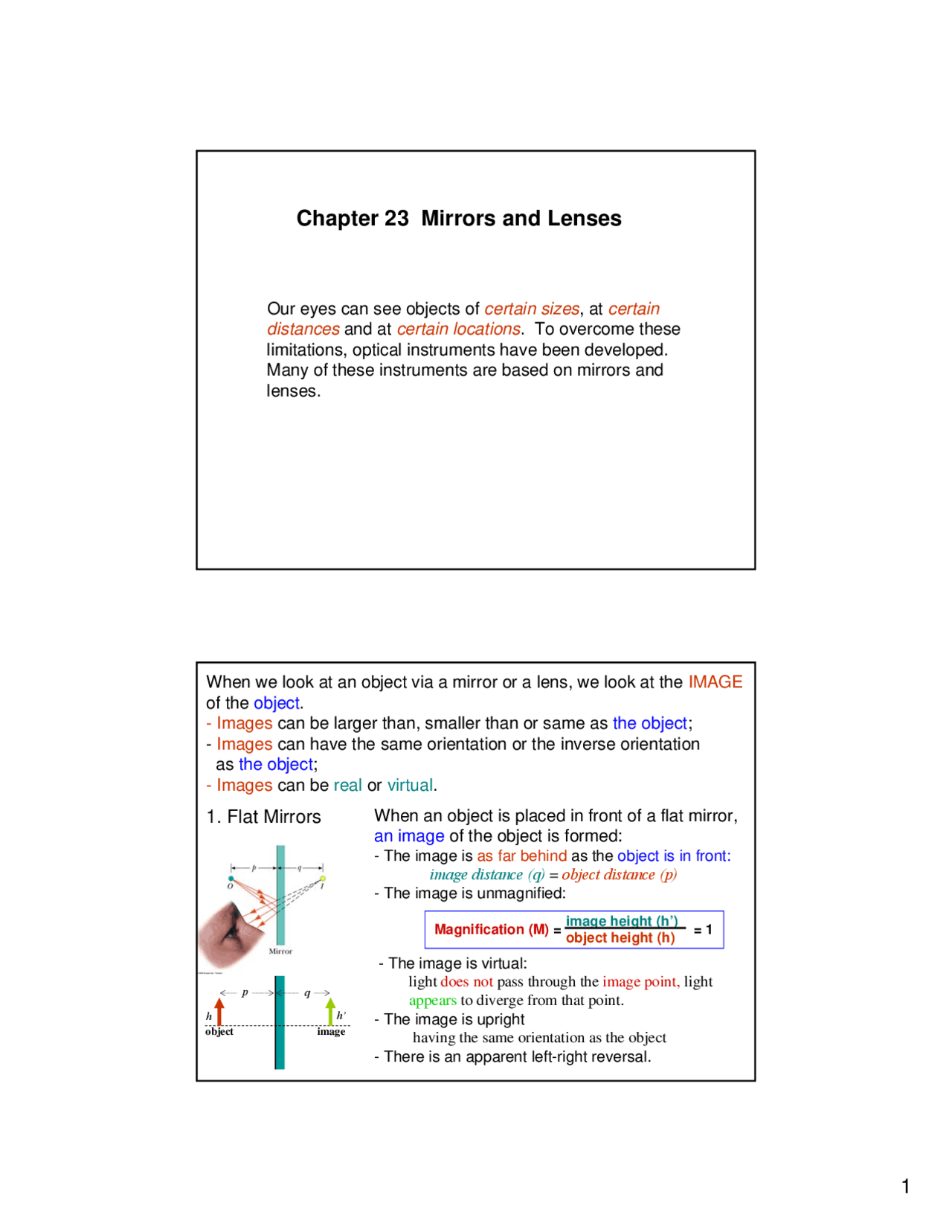 Introduction to the Mirrors and the Lenses | PHYS 104 - Docsity