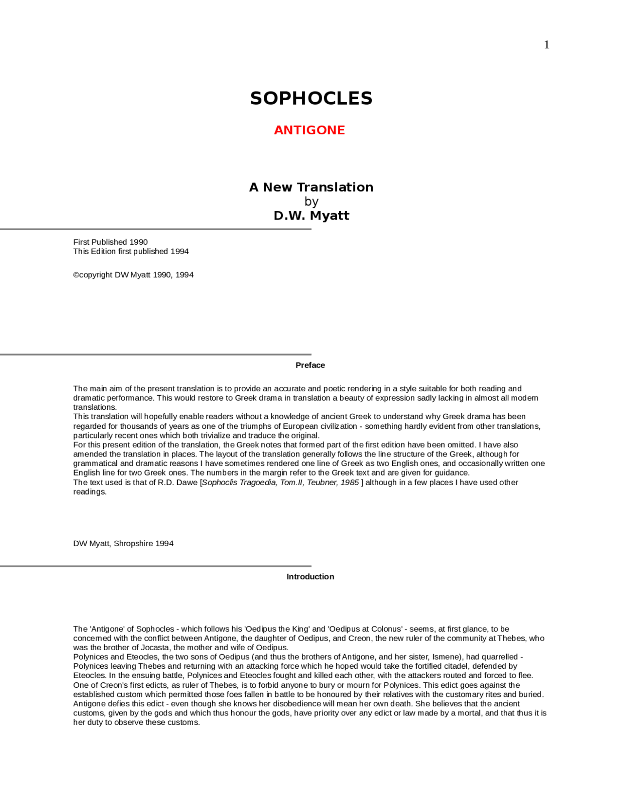 Notes on the Antigone of Sophocles - Introduction to Humanities | HUMA ...
