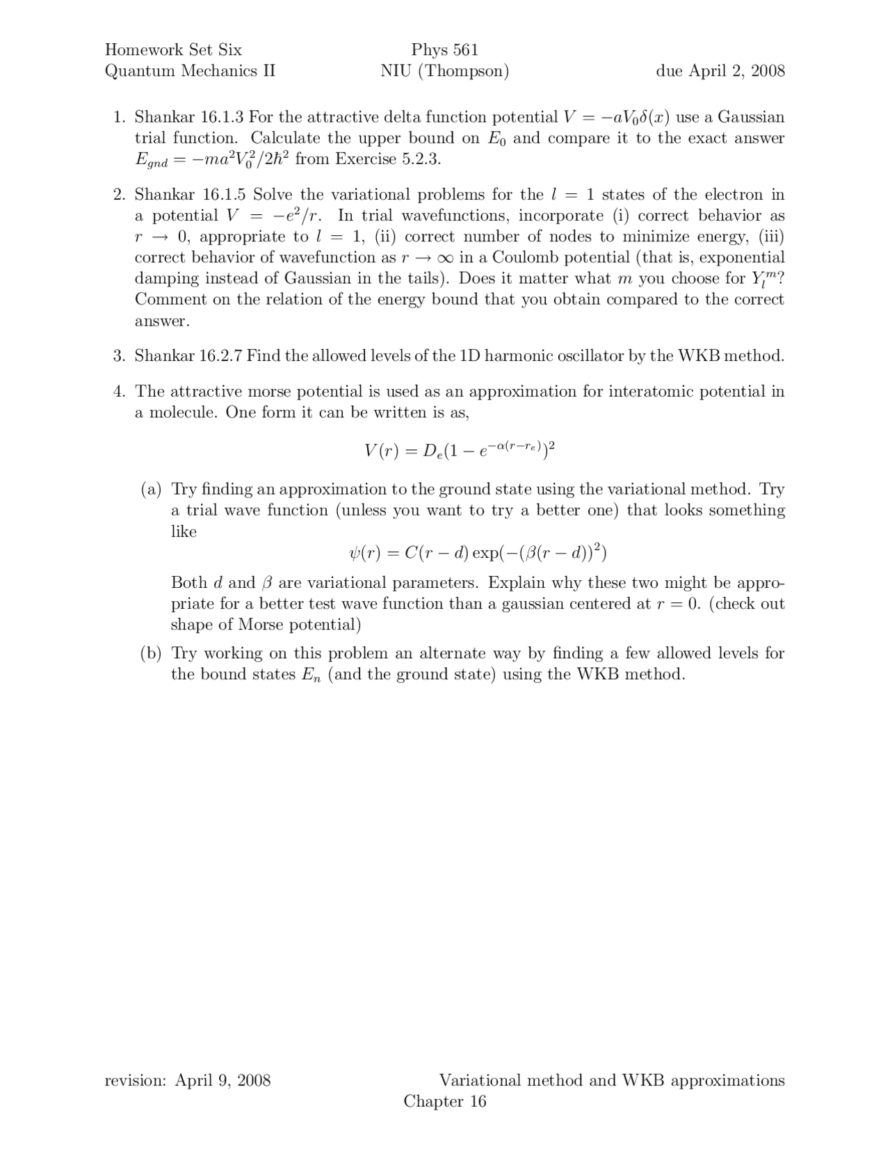 Problem Set 6 Modern Physics Phys 561 Docsity