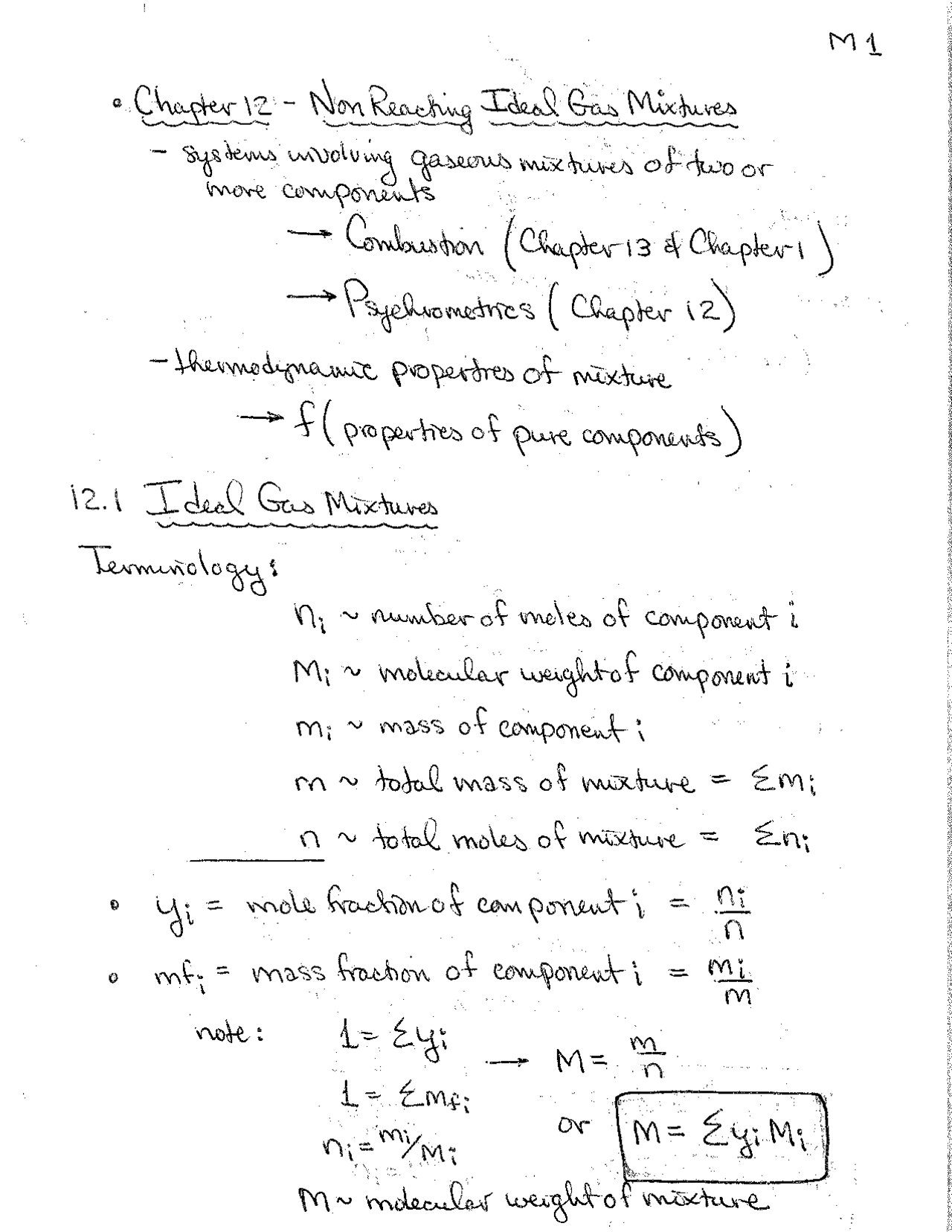 Non Reacting Ideal Gas Mixtures Lecture Handout Me 301 Docsity