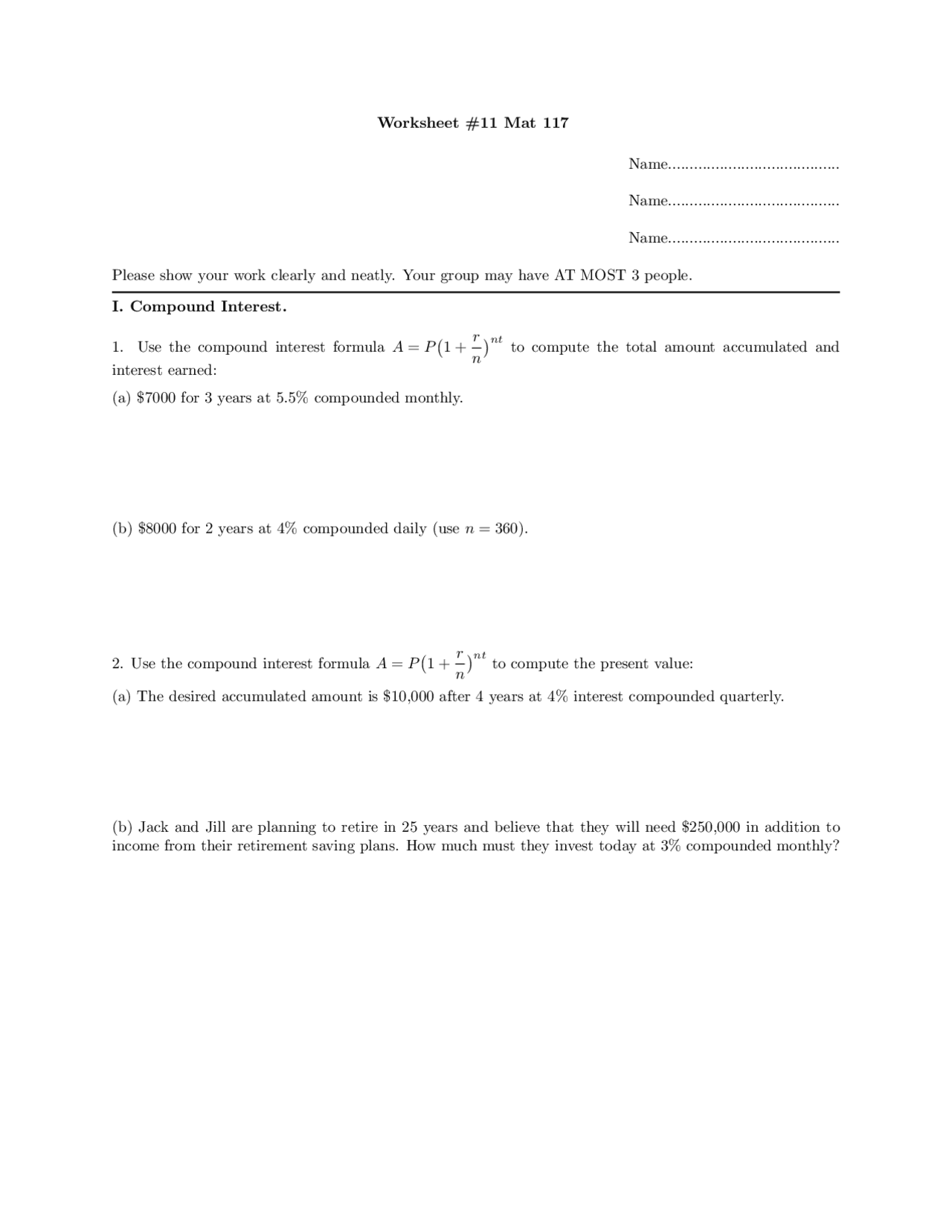 4 Questions On Quiz 11 For Mathematical Concepts Mat 117 Docsity