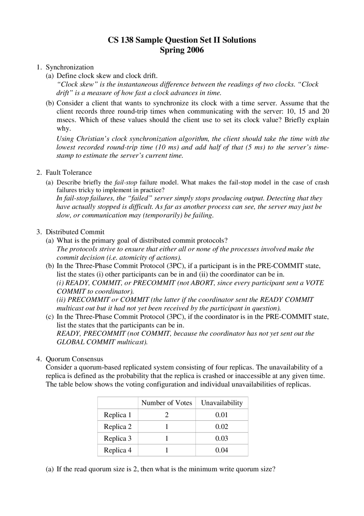 Sample Questions Set Ii Solutions Distributed Computer Systems Csci 1380 Docsity
