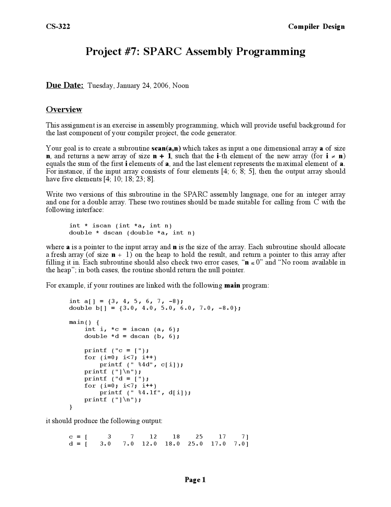 SPARC Assembly Programming - Project 7 | CS 322 - Docsity