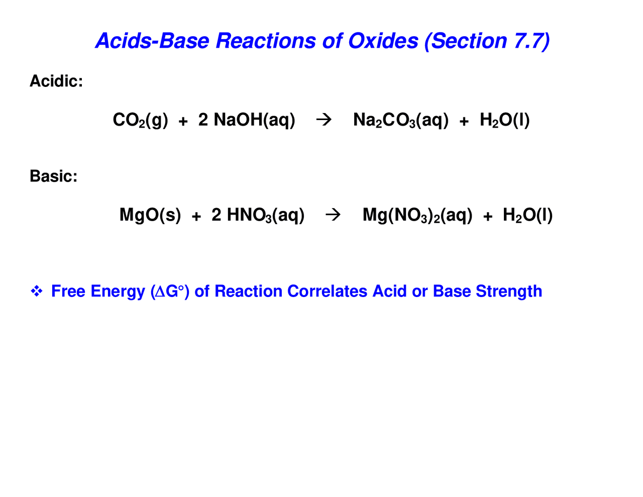 Acid Base Reactions of Oxides - Lecture Notes | CHM 218 - Docsity
