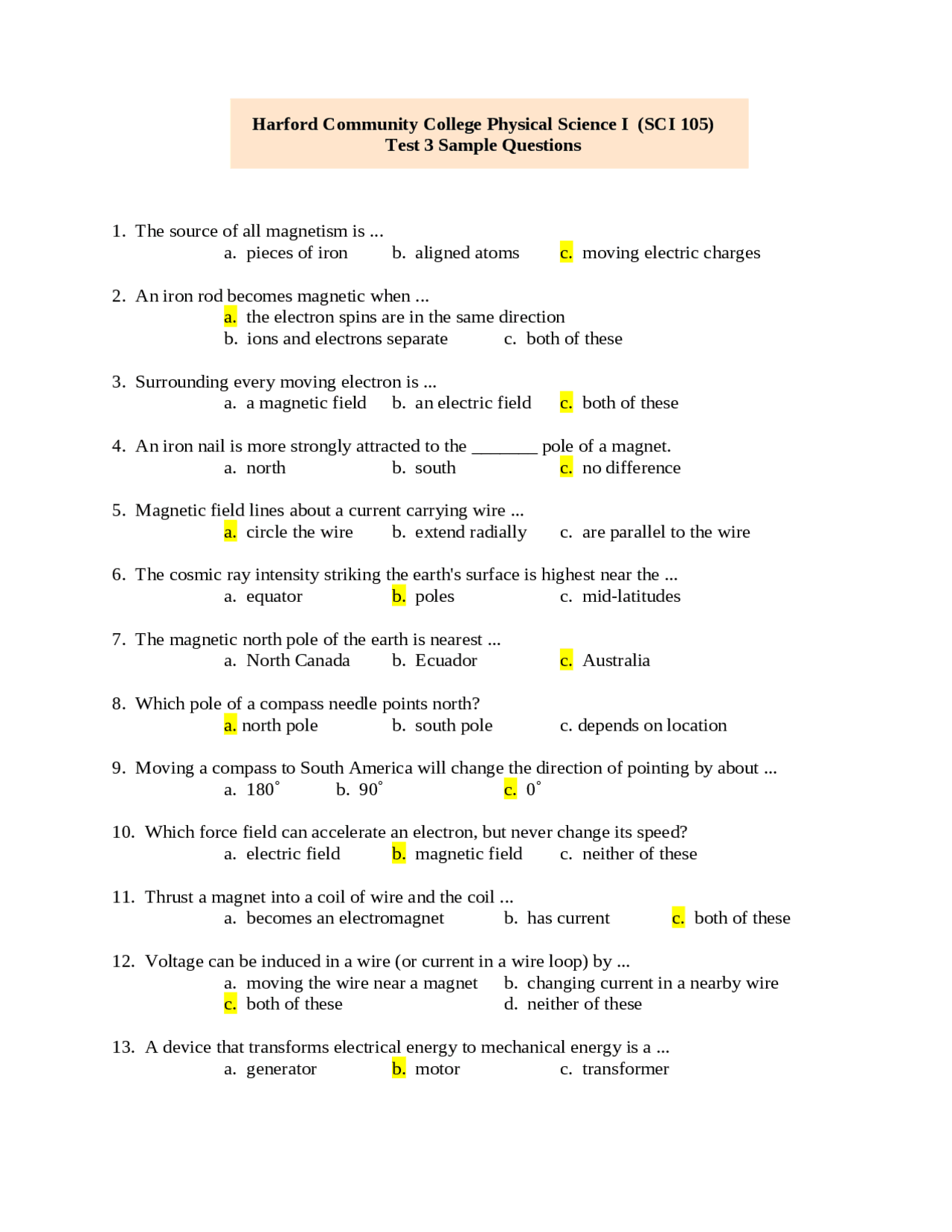 Test 3 With Multiple Choice Questions Answer Key Physical Science I Test 3 With Multiple Choice Questions Answer Key Physical Science I