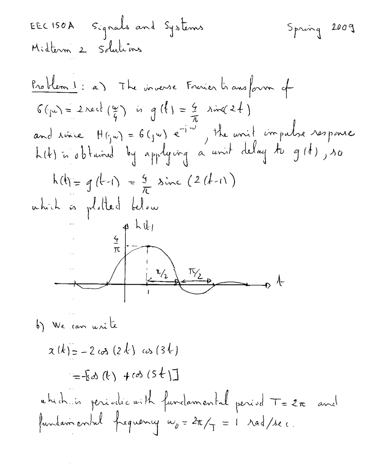 Midterm Exam With Solution Signals And Systems I Eec 150a Docsity