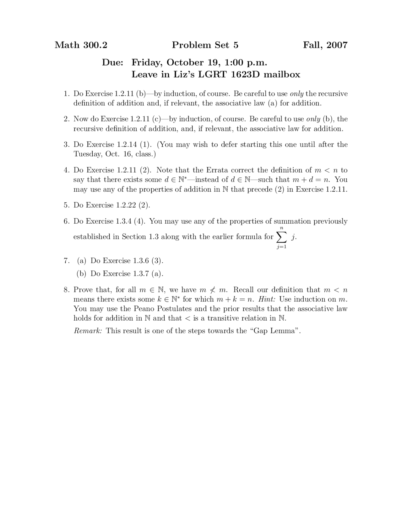 Problem Set 5 Questions - Fundamentals Concepts of Mathematics | MATH 300 - Docsity