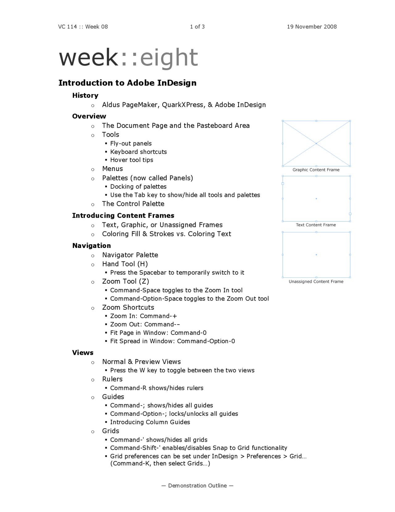 Introduction to Adobe InDesign: Week 8 Demonstration Outline - Prof ...