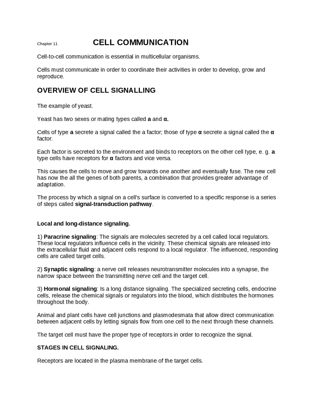 Chapter 11 - Cell Communications - Lecture Notes | BIOL 111 - Docsity