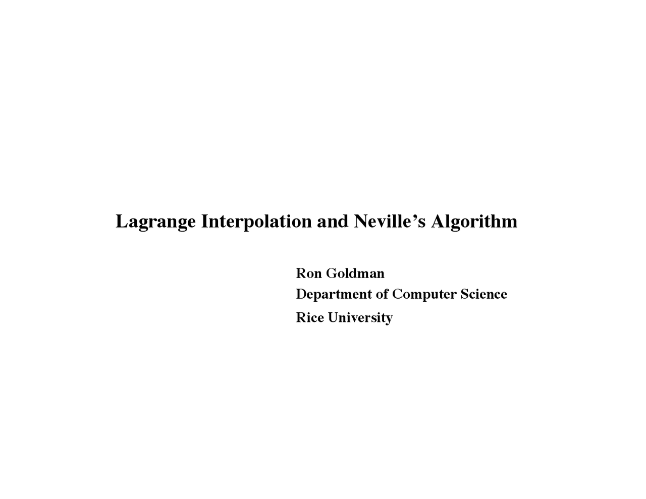 Lagrange Interpolation and Neville's Algorithm | COMP 360 - Docsity