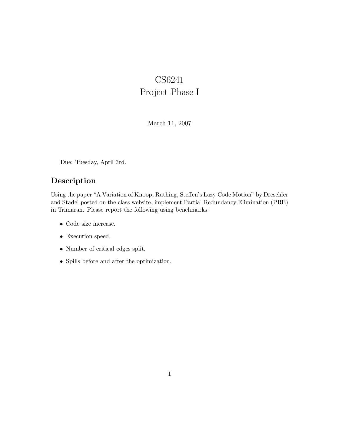 Project Phase I - Compiler Design | CS 6241 - Docsity