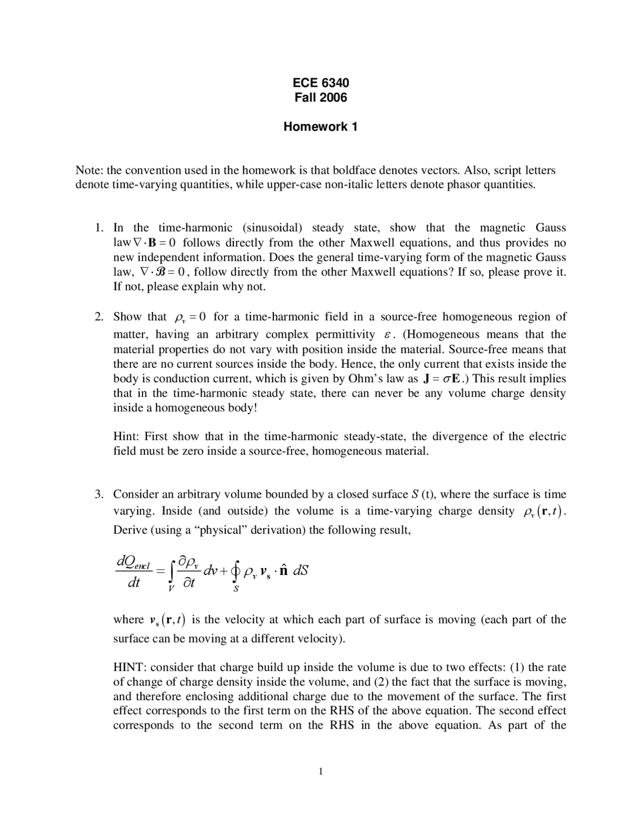 Homework 1 Questions For Intermediate Electromagnetic Waves Ece 6340