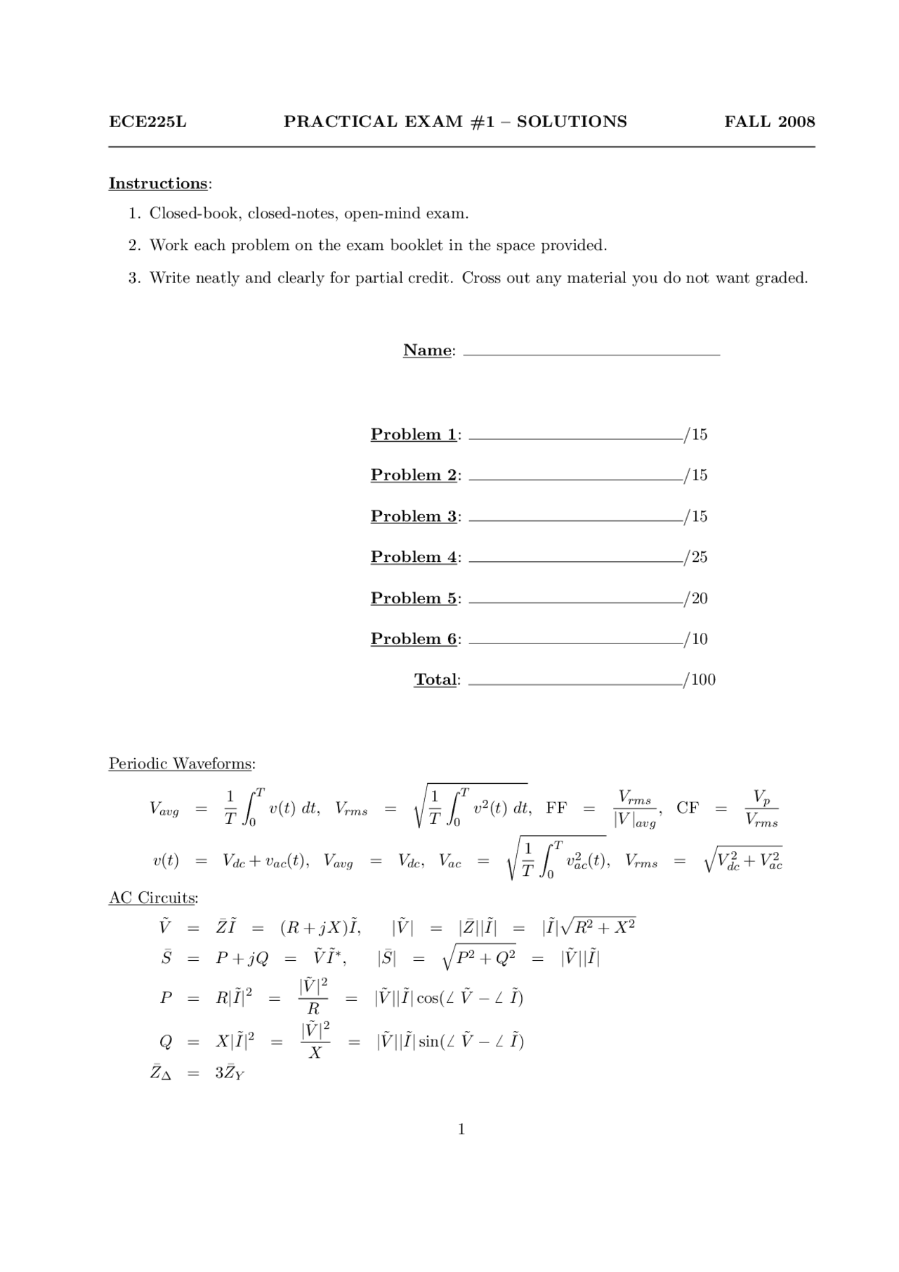 Practical Exam 1-Solutions - Circuit Analysis and Design | ECE 225 ...