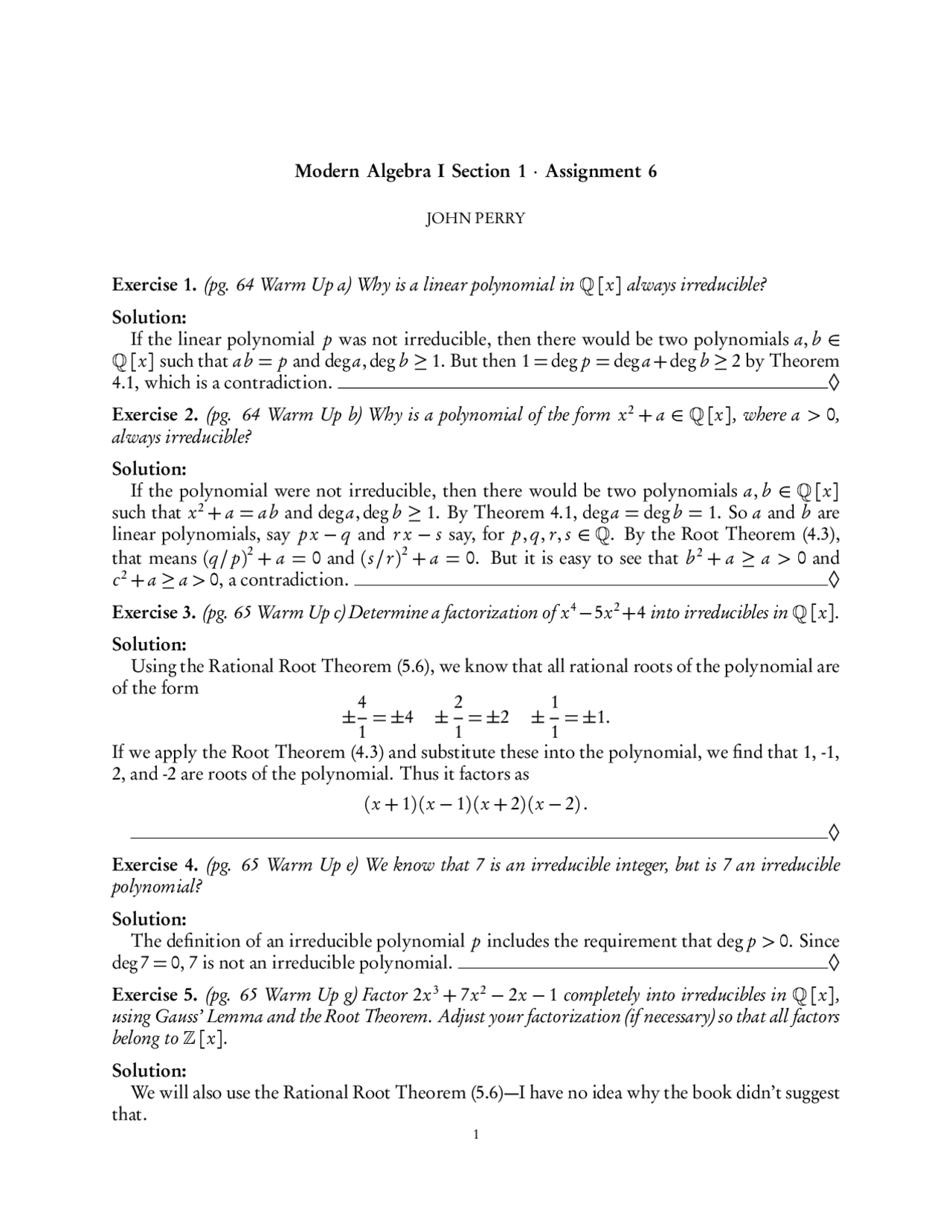 Assignment 6 Exercise Question With Answer Modern Algebra I Mat 423