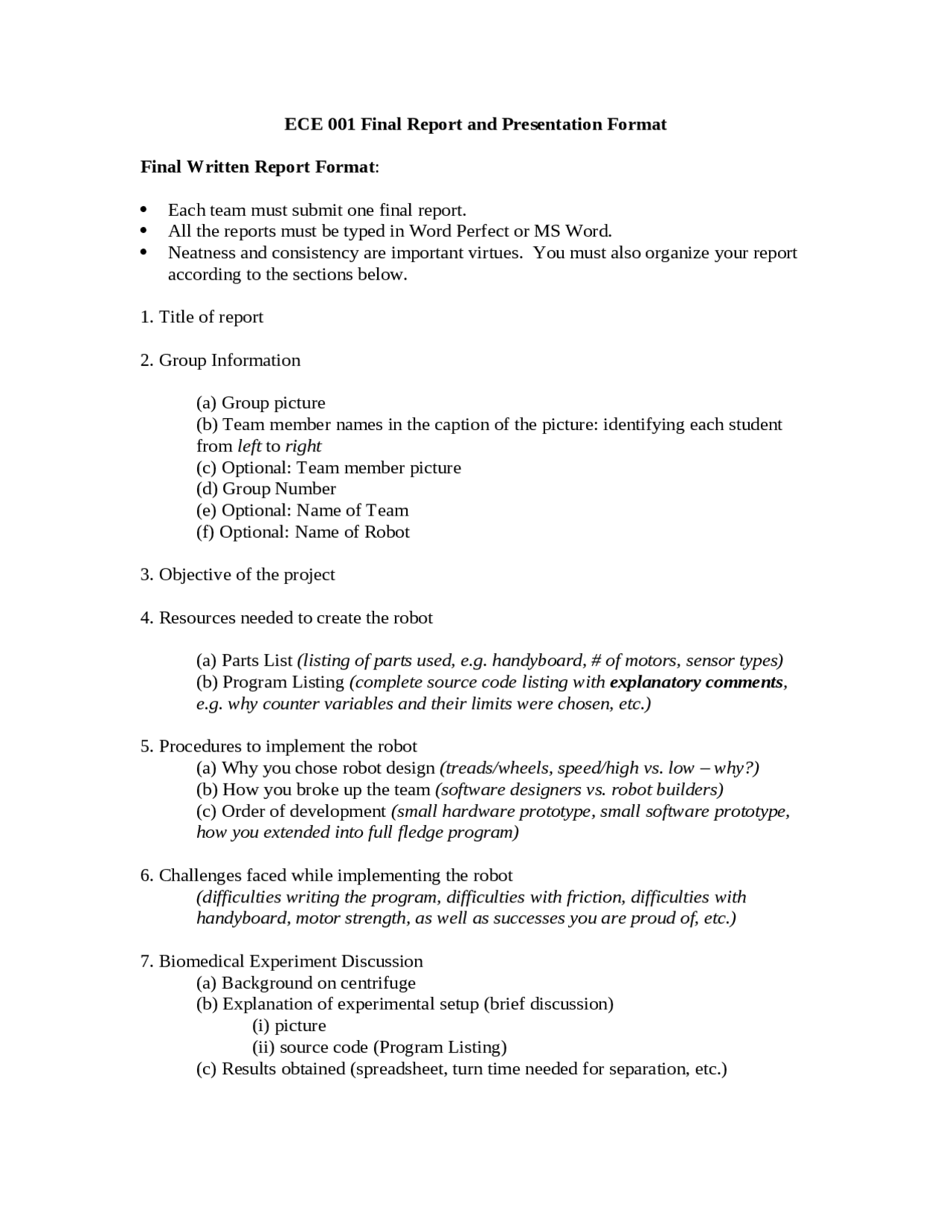 Final Report And Presentation Format Laboratory Ece 001 Docsity