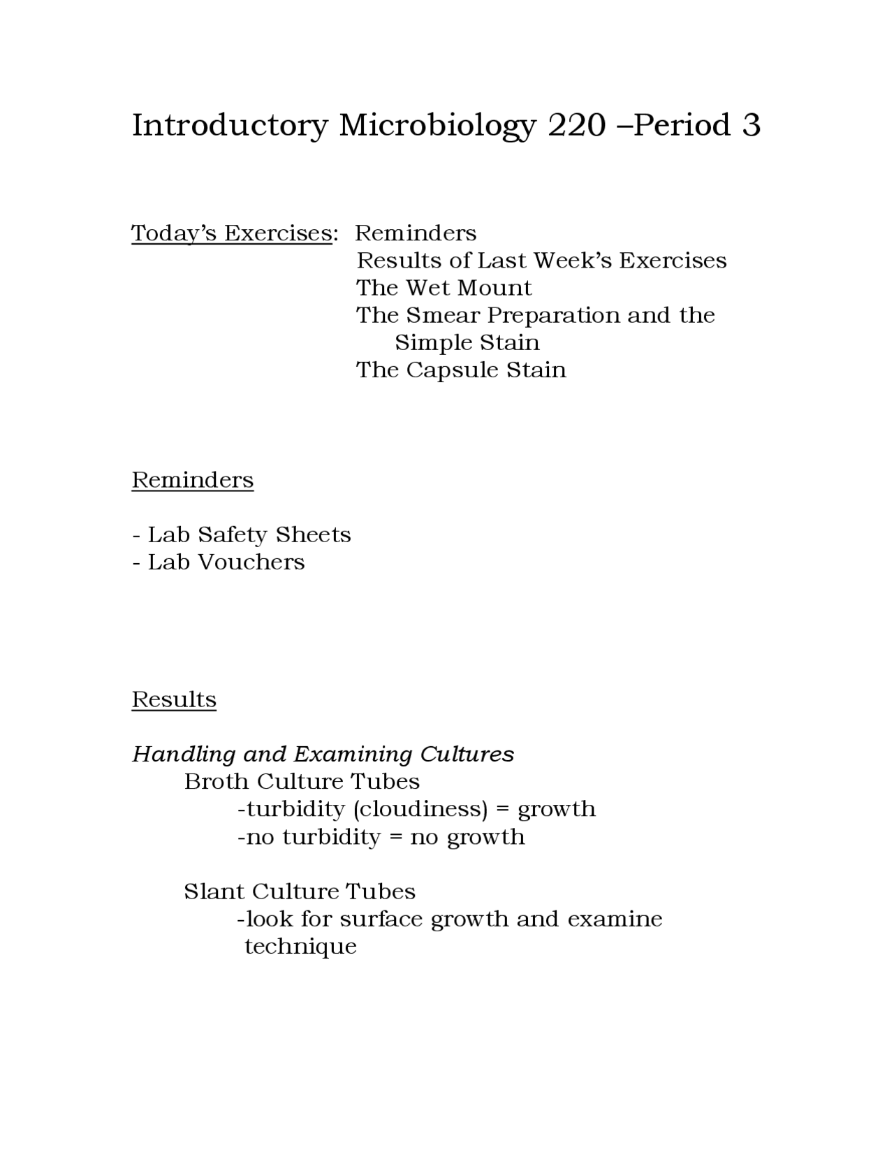 Lab Exercises On Introductory Microbiology Lab Biol 220l Docsity