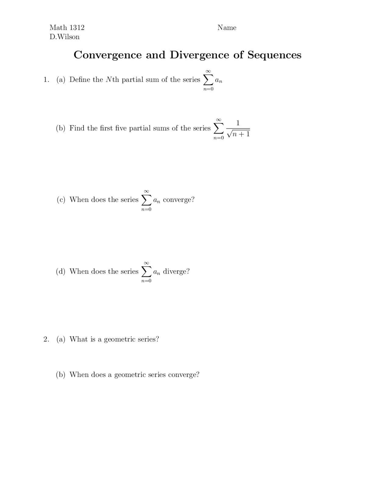 Convergence and Divergence of Sequences - Calculus II | MATH 1312 - Docsity