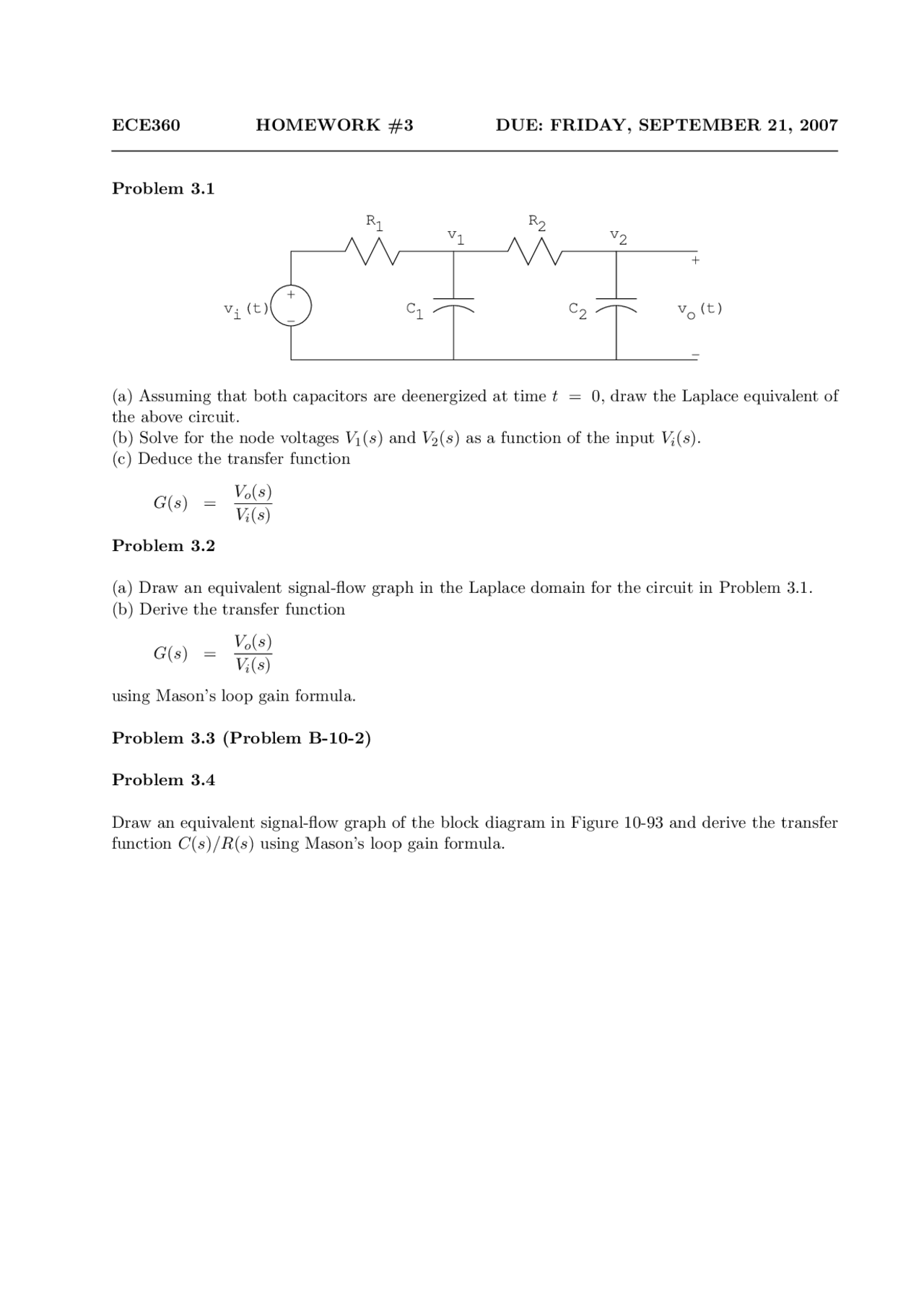 Homework 3 With 4 Practice Problems On System Modeling And Control