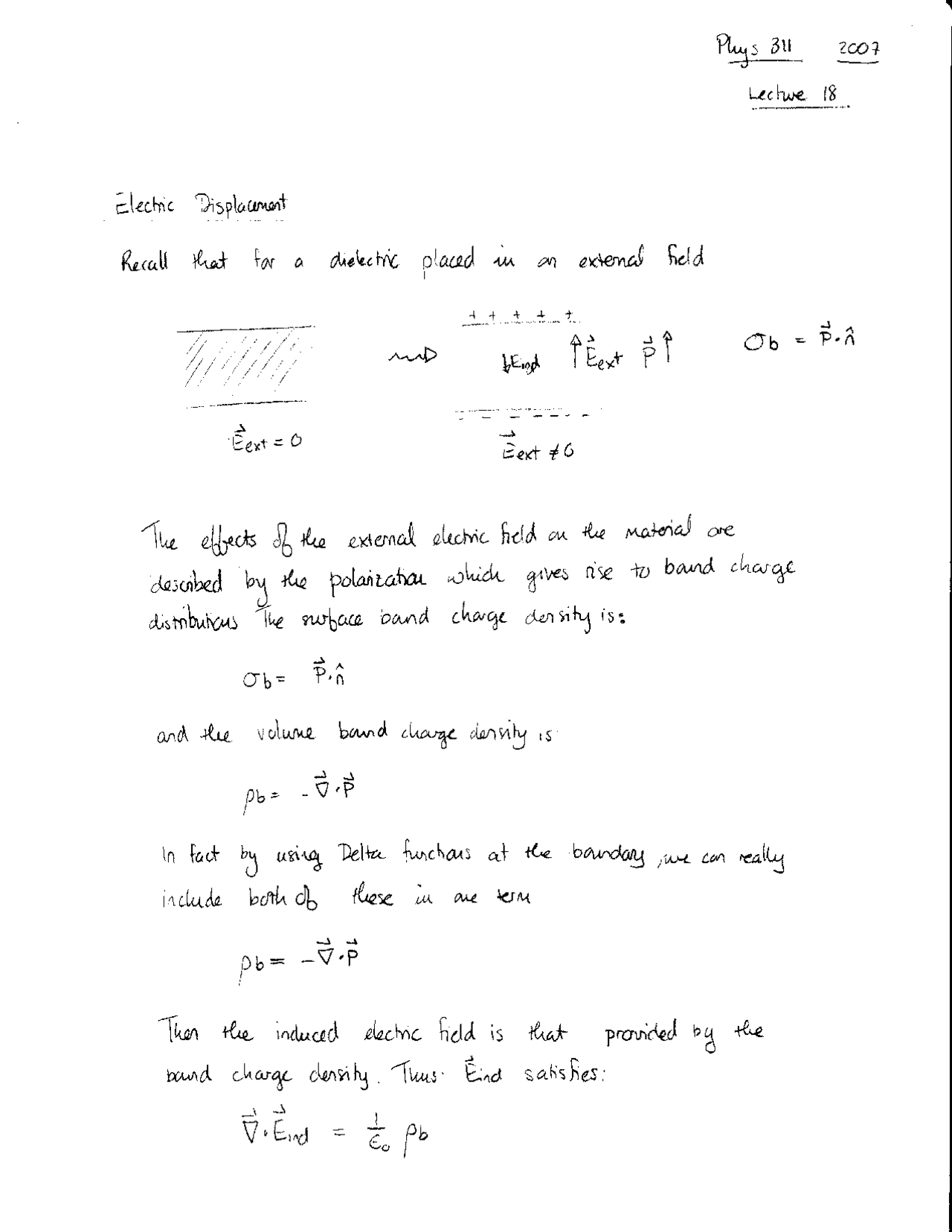 Notes On Electric Displacement Electromagnetic Theory Phys 311