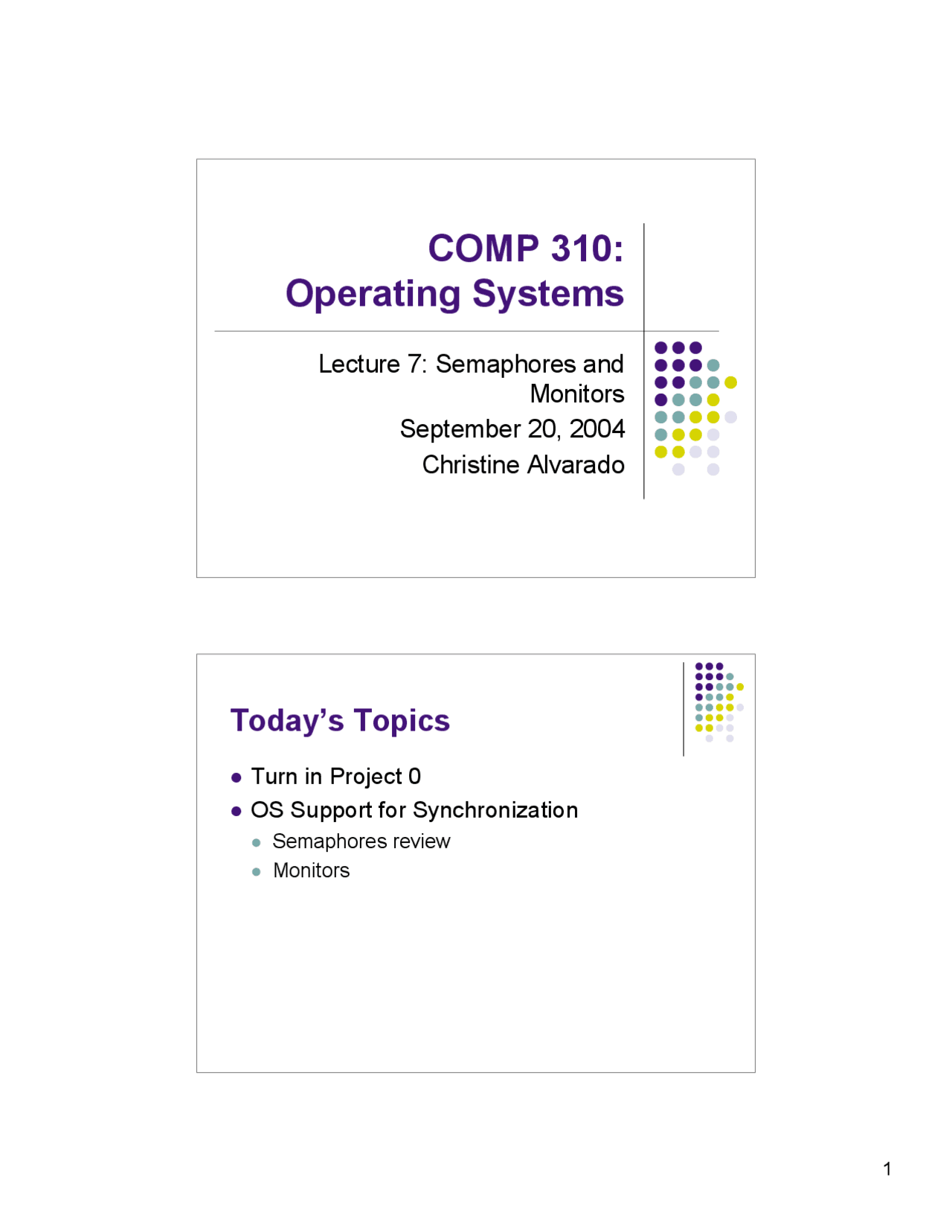 Slides For Semaphores And Monitors Operating Systems Comp 310 Docsity