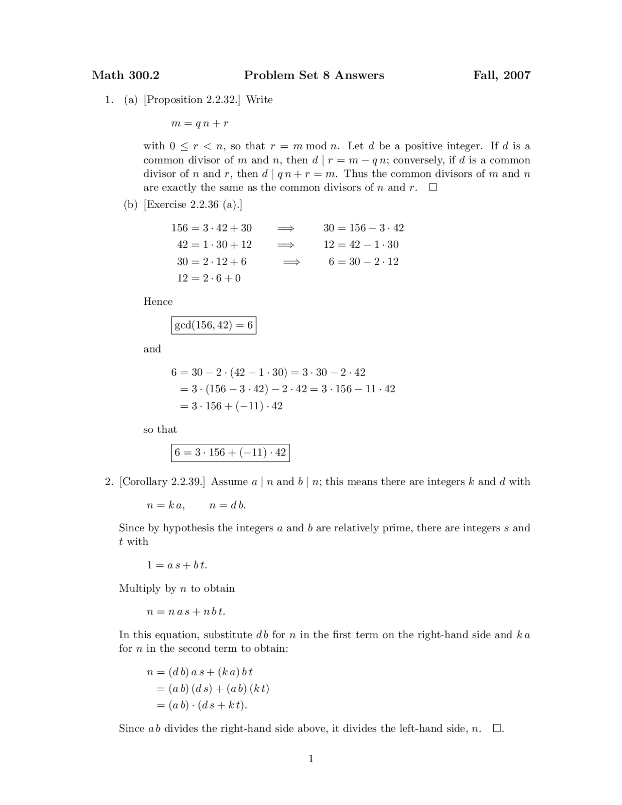Fundamentals Concepts Of Mathematics Problem Set 8 Answers Math 300