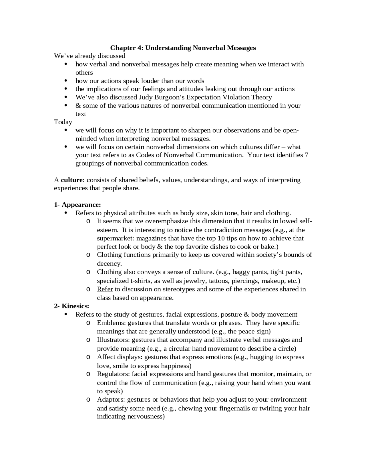 Understanding Nonverbal Message In Introduction To Human Communication Hcom 100 Docsity