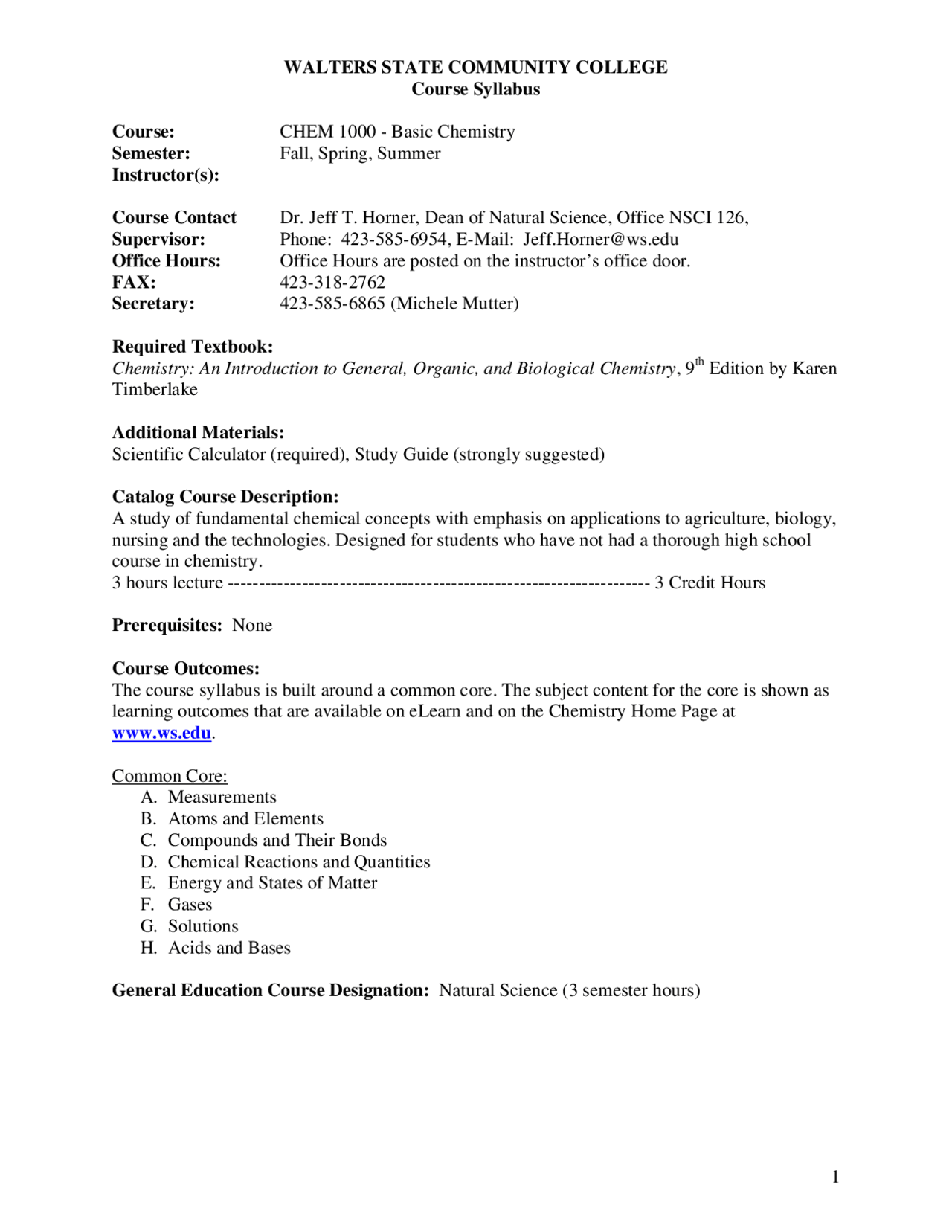 Course Syllabus Basic Chemistry Chem 1000 Docsity
