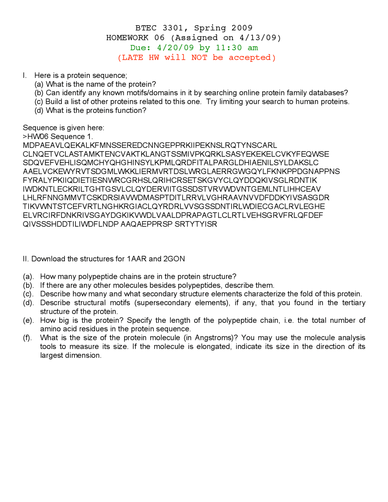 Assignment 6 For Genomics Proteomics And Bioinformatics Btec 3301